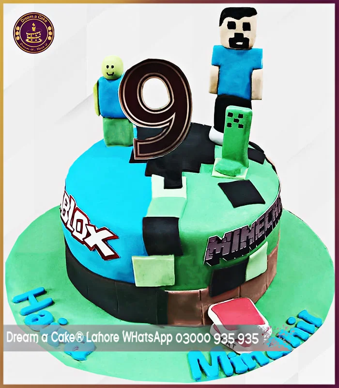 9th Birthday Roblox & Minecraft Mashup Fondant Cake in Lahore - Dream a ...
