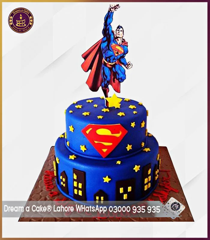 Double Tier Delight Superman City Cake in Lahore - Dream a Cake